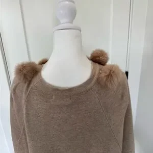 Renuar | Sweaters | Renuar Caramel Knit Poncho W Faux Fur Pom Collar ...
